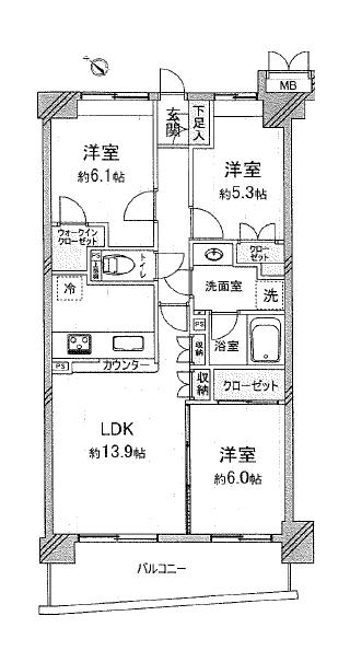 【ハトマークサイト】東京都清瀬市元町1丁目の アルカサル清瀬 2F 3LDK 中古マンション