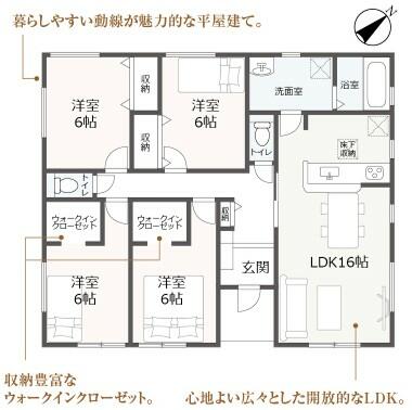 【ハトマークサイト】静岡県焼津市利右衛門の 焼津市利右衛門・平屋建て新築分譲\長期優良住宅敷地広々・駐車4台／2号棟 4LDK 新築一戸建
