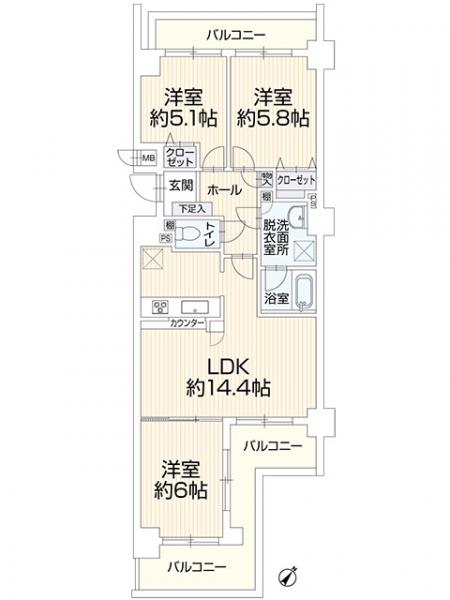 【ハトマークサイト】愛知県名古屋市名東区一社3丁目の 一社台スカイマンションA棟205 3LDK 中古マンション