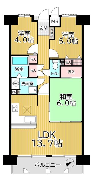 【ハトマークサイト】大阪府八尾市安中町3丁目の ファミールハイツ八尾A棟 3LDK 中古マンション