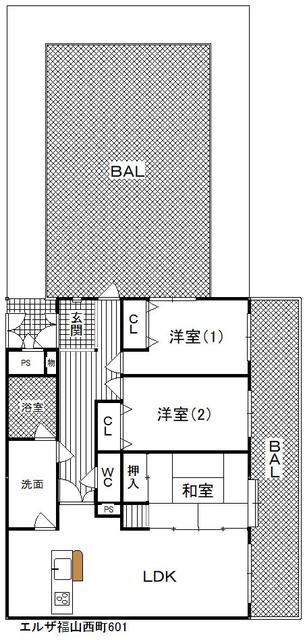 【ハトマークサイト】広島県福山市西町2丁目の エルザ福山西町601 3LDK 中古マンション