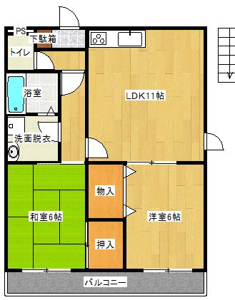 【ハトマークサイト】山口県岩国市昭和町2丁目の グランメールゆう201 2LDK アパート