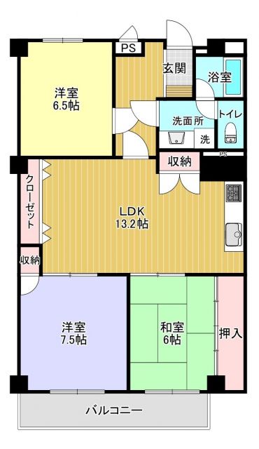 【ハトマークサイト】福岡県久留米市西町の エクセレントパレス402 3LDK 中古マンション