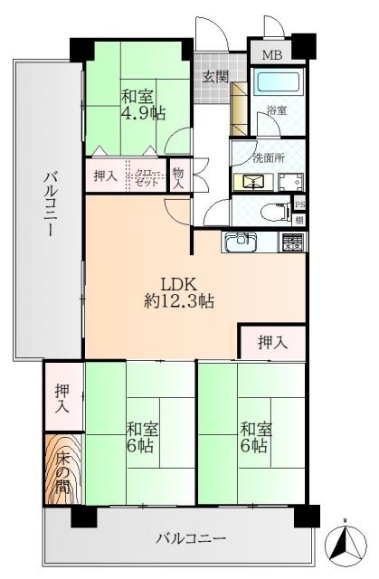 【ハトマークサイト】福岡県筑紫野市二日市西2丁目の アンピール二日市 3LDK 中古マンション