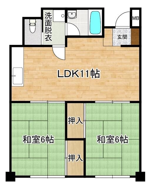 【ハトマークサイト】福岡県北九州市八幡西区鷹の巣1丁目の グリーンハイツ鷹の巣203 2LDK アパート