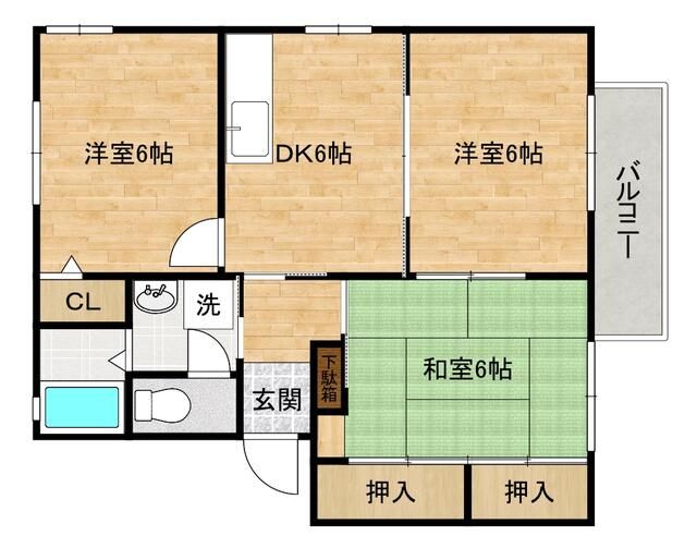 【ハトマークサイト】福岡県小郡市美鈴が丘3丁目の シックステージF棟201 3DK アパート