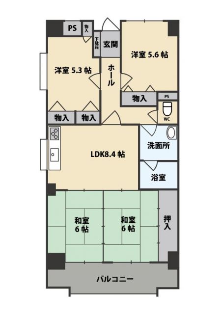 【ハトマークサイト】福岡県北九州市戸畑区元宮町の 元宮スカイマンション 4LDK マンション