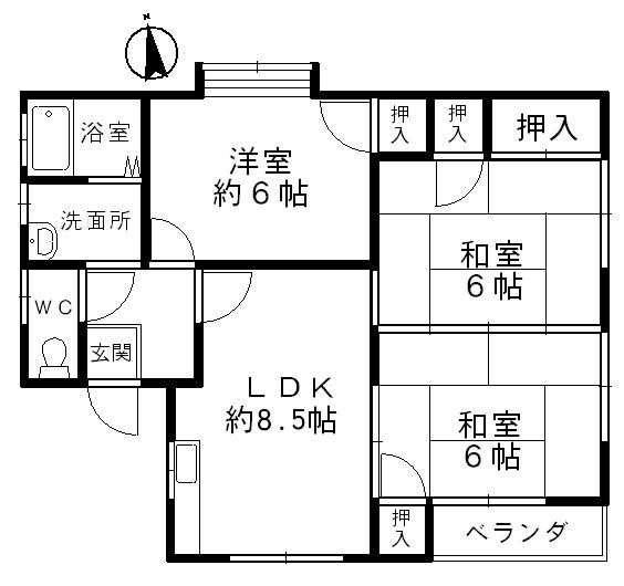 【ハトマークサイト】福岡県遠賀郡岡垣町吉木東1丁目の コーポ吉木東 201 3LDK アパート