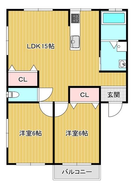 【ハトマークサイト】福岡県筑後市大字長浜の サンハイツ203 2LDK アパート