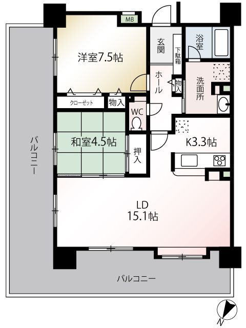 【ハトマークサイト】福岡県福岡市中央区舞鶴1丁目の アンピール舞鶴401 2LDK 中古マンション
