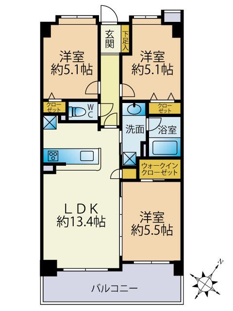 【ハトマークサイト】福岡県福岡市博多区那珂3丁目の アムール東那珂 3LDK 中古マンション