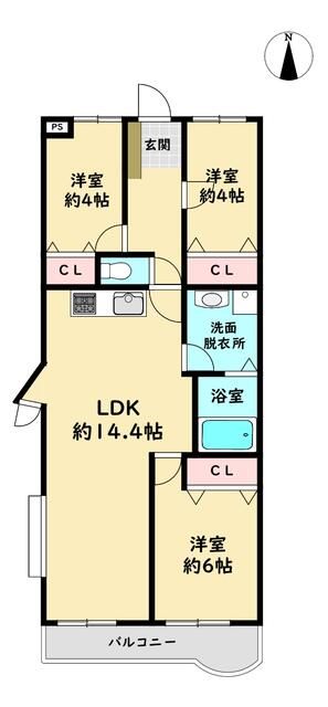 【ハトマークサイト】福岡県北九州市八幡西区沖田2丁目の パレス沖田 207 3LDK 中古マンション
