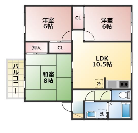 【ハトマークサイト】佐賀県鳥栖市元町の 姿見ハイツ101号室 3LDK アパート