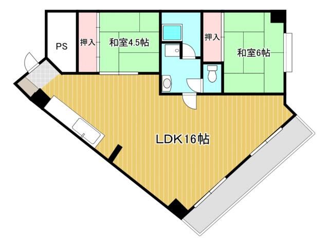 【ハトマークサイト】福岡県北九州市八幡西区岡田町の 日生コーポラス 2LDK 中古マンション