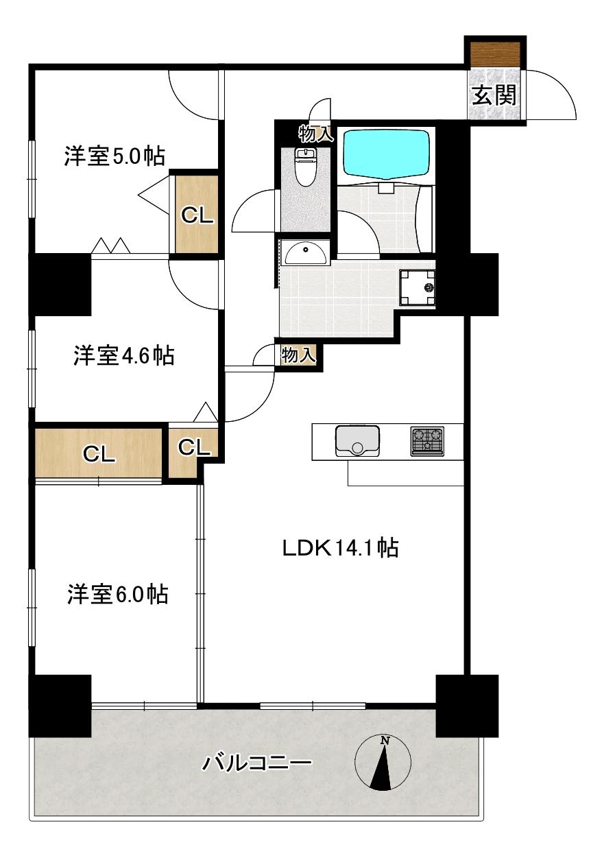 【ハトマークサイト】長崎県長崎市住吉町の クレアール住吉602 3LDK 中古マンション