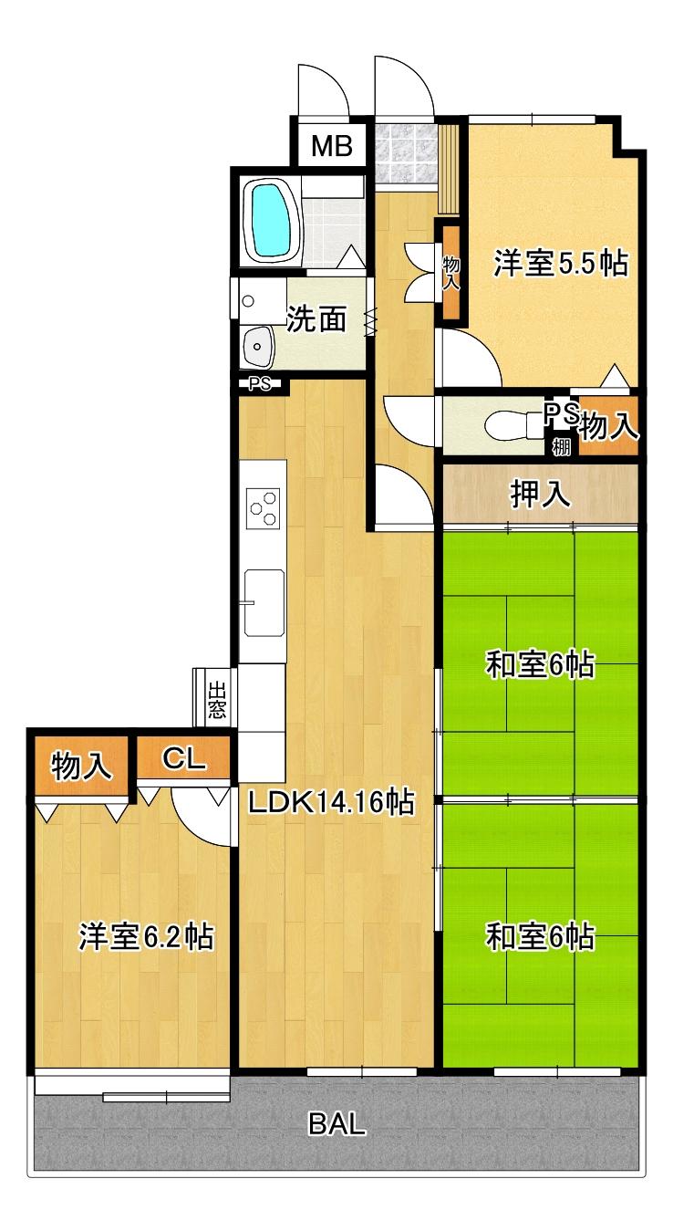 【ハトマークサイト】長崎県長崎市中小島2丁目の のむら中小島ガーデンヒルズ3号館201 4LDK 中古マンション